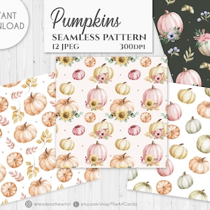 Pumpkin Digital Paper Watercolor Art | Pumpkins Seamless Pattern ...