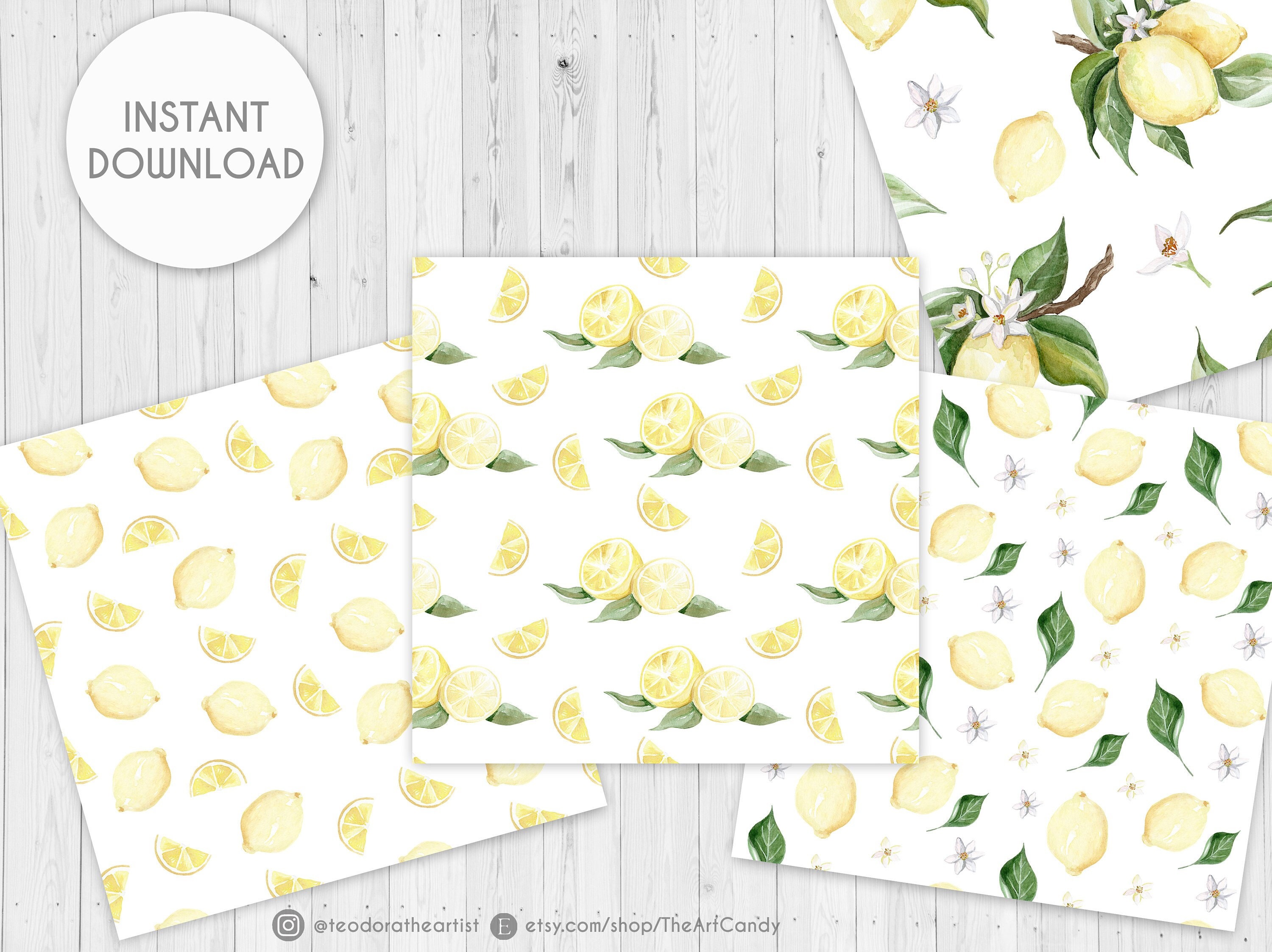Watercolor Lemon Digital Paper | Lemons Seamless Pattern Digital ...