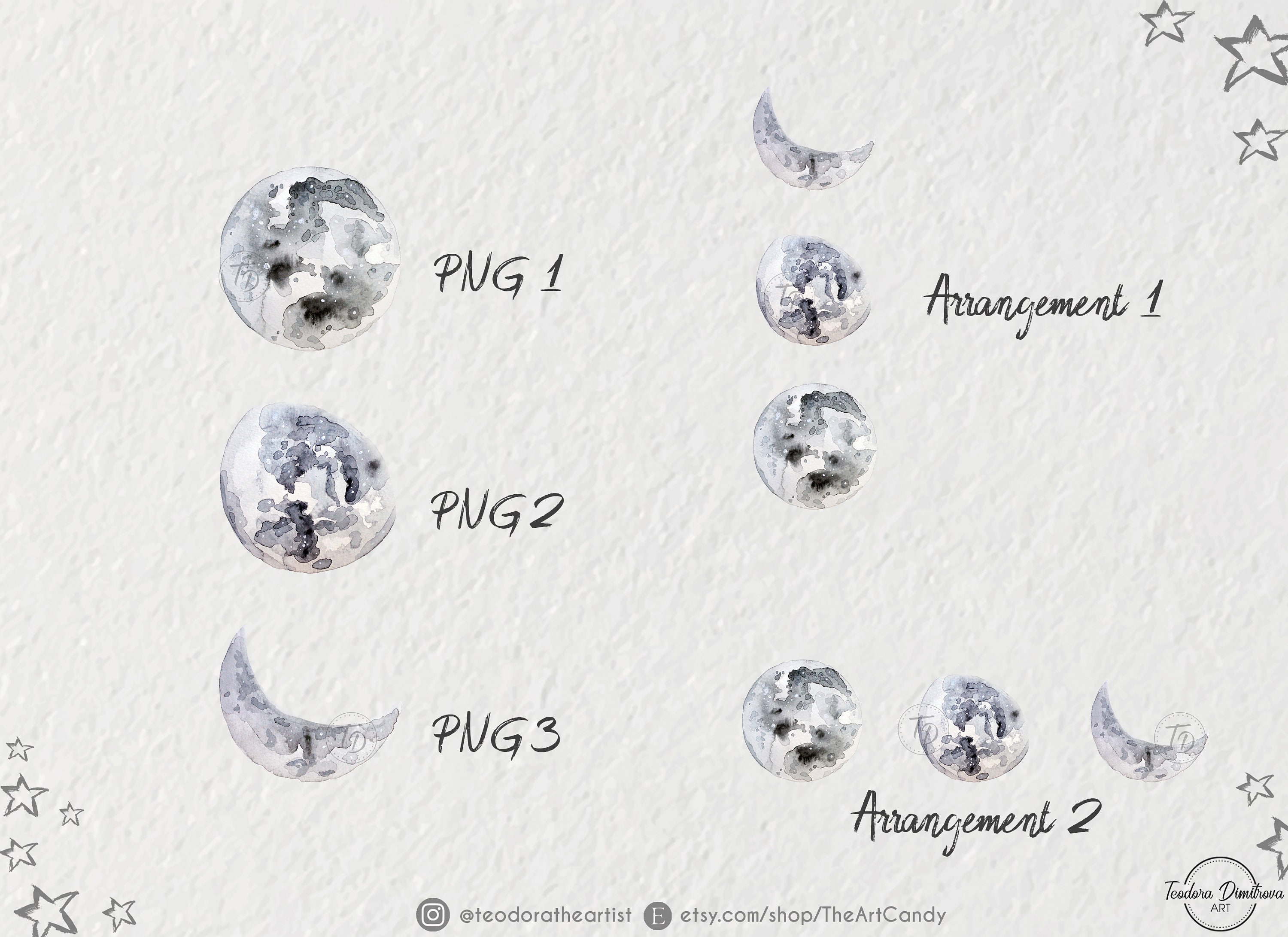 Watercolor Moon Phases PNG | Hand Painted Clipart | Astronomy Art ...