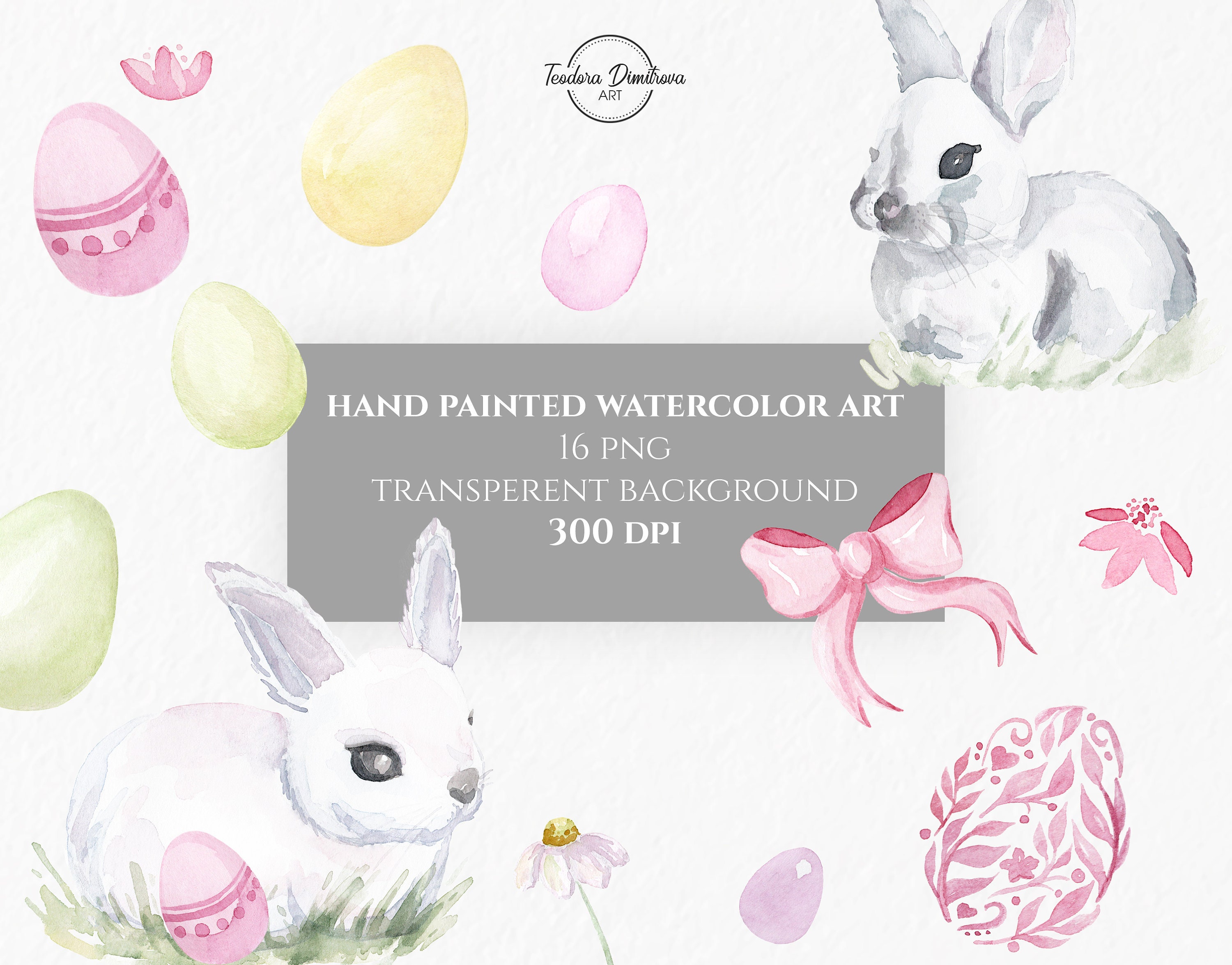 Watercolor Easter Bunny & Easter Eggs Clipart Set Hand Painted ...