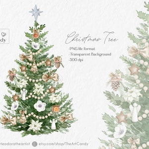 Boho Christmas Tree Watercolor Clipart PNG | Hand Painted Rustic ...