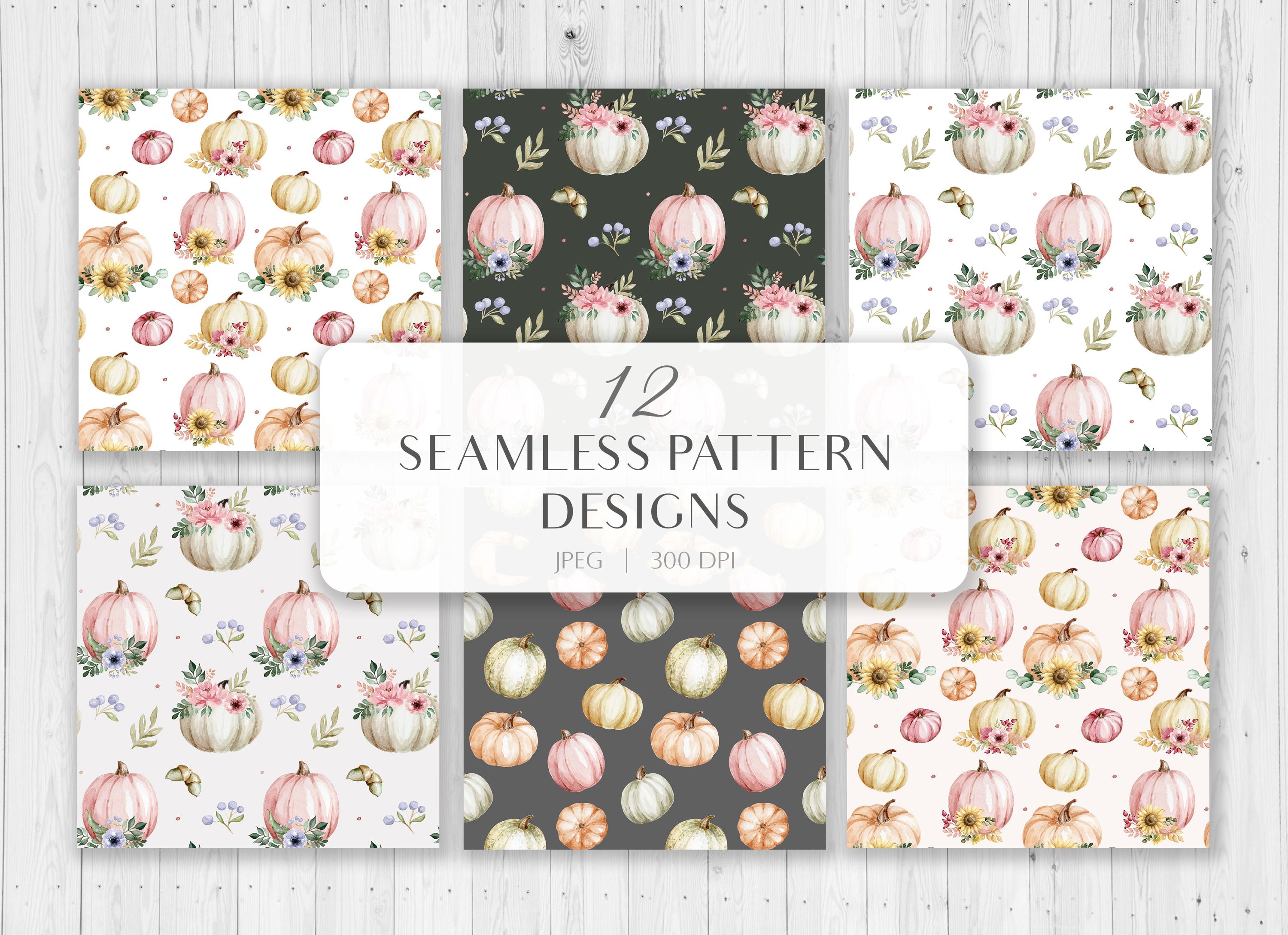 Pumpkin Digital Paper Watercolor Art | Pumpkins Seamless Pattern ...