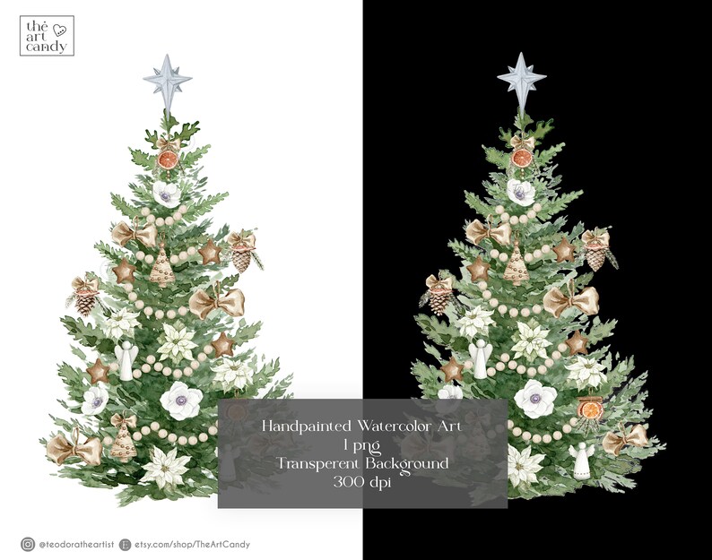 Boho Christmas Tree Watercolor Clipart PNG | Hand Painted Rustic ...