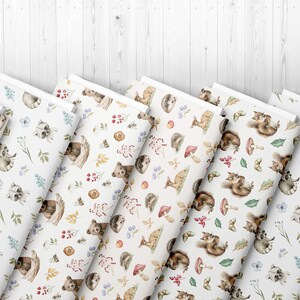 Woodland Animals Digital Paper Watercolor Art Forest Seamless Pattern ...