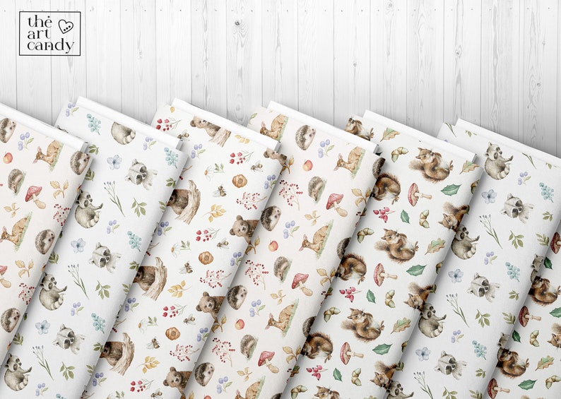 Woodland Animals Digital Paper Watercolor Art Forest Seamless Pattern ...