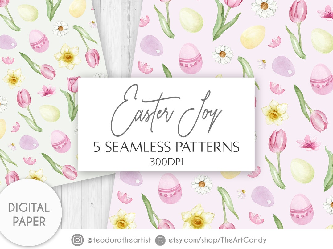 Easter Eggs Digital Paper Watercolor Art Seamless Pattern | Pink Easter ...