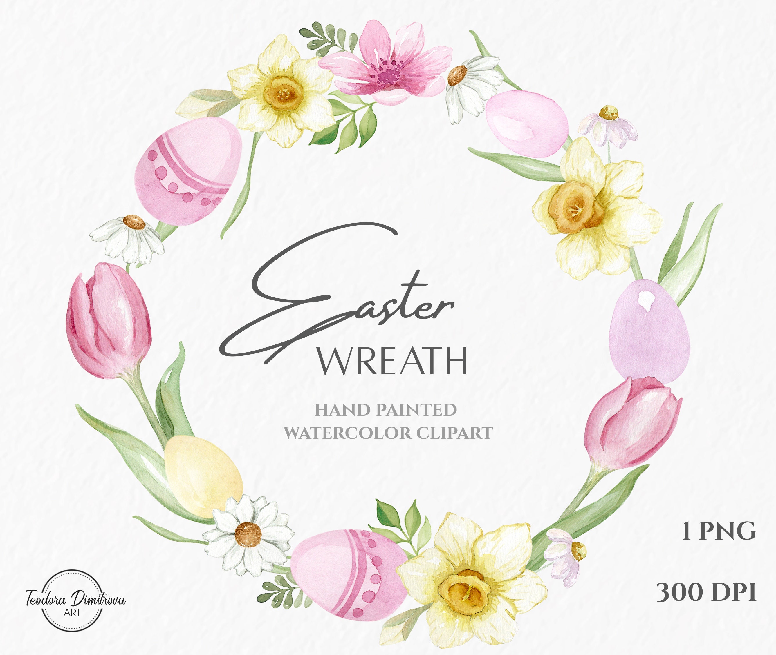 Watercolor Floral Easter Wreath Clipart | Hand Painted Spring Flowers ...