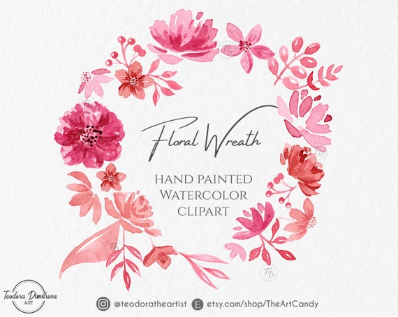 Watercolor Flowers Wreath Clipart Hand Painted Floral Wreath | Etsy