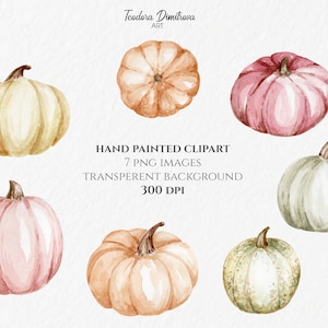 Pumpkins Watercolor Clipart | Fall PNG | Hand Painted Autumn Clipart ...
