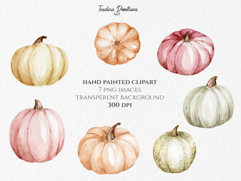 Pumpkins Watercolor Clipart | Fall PNG | Hand Painted Autumn Clipart ...