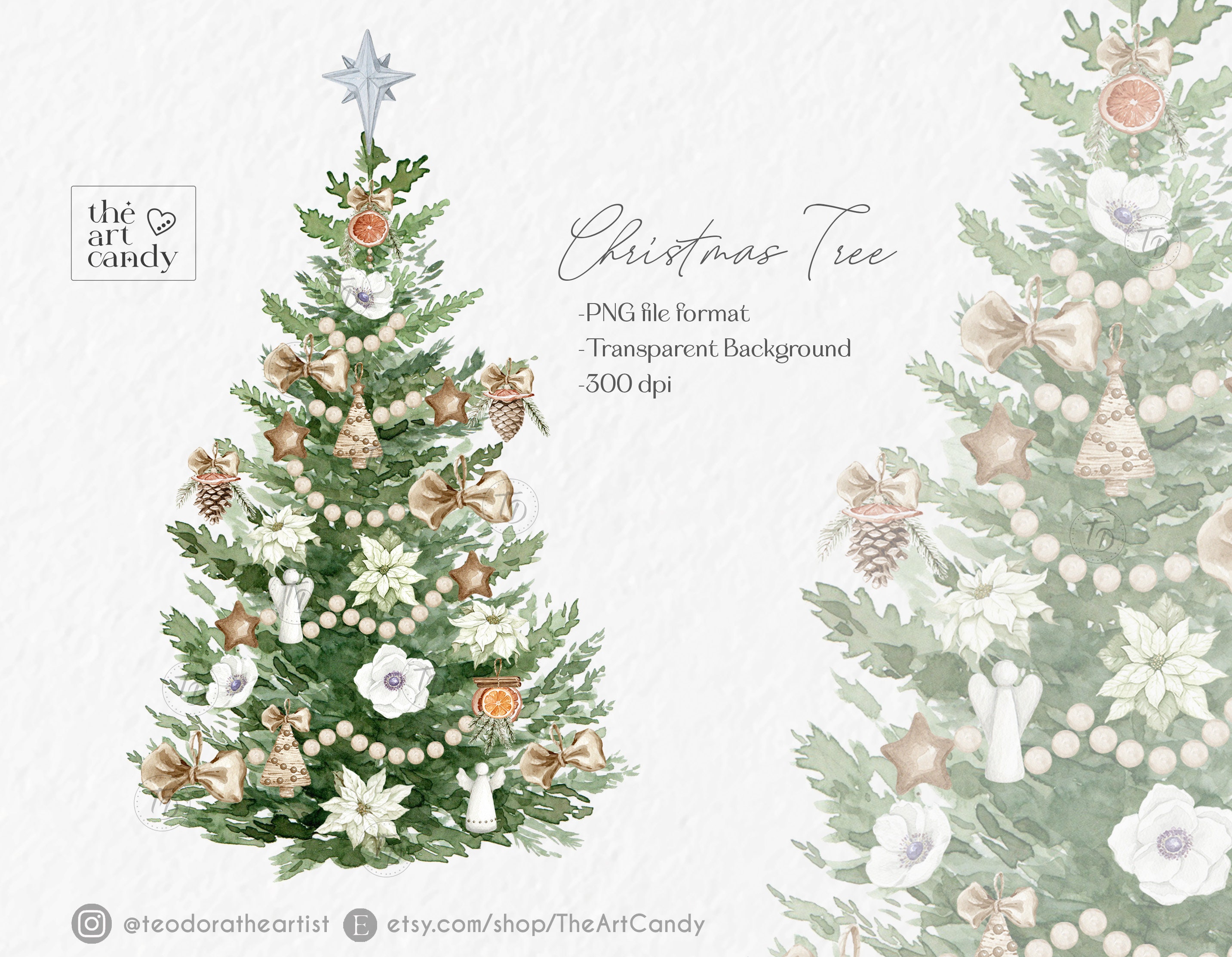 Boho Christmas PNG Watercolor Clipart Set Christmas Tree - Etsy
