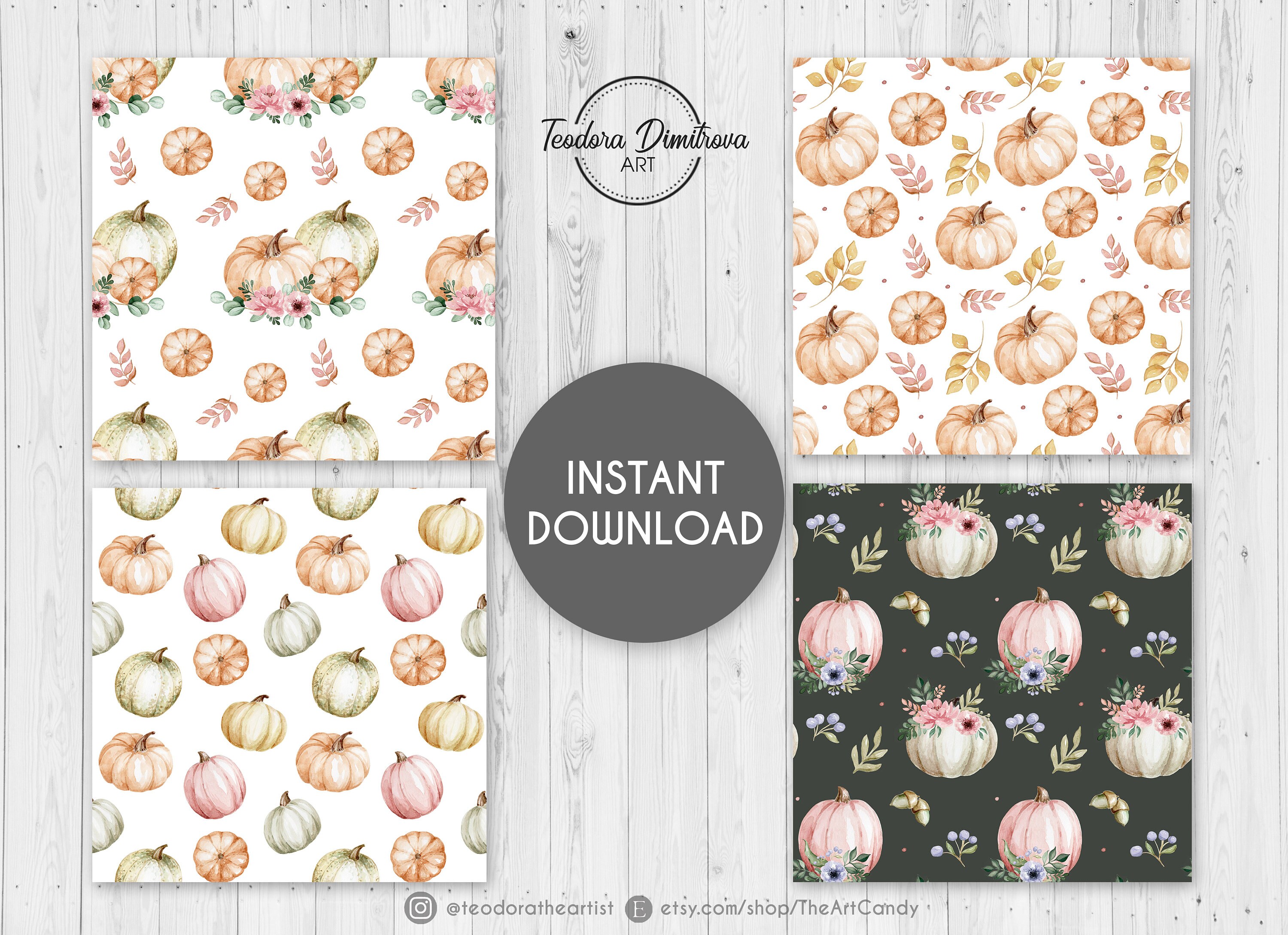 Pumpkin Digital Paper Watercolor Art Pumpkins Seamless Pattern Digital ...