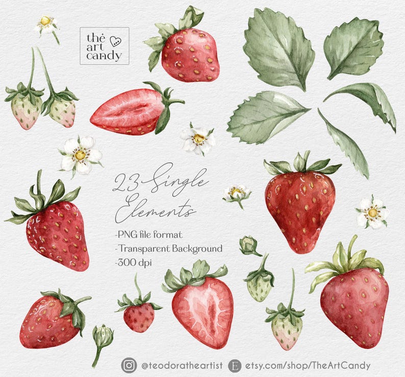 Strawberry Watercolor Clipart Set | Hand Painted Watercolor Strawberry ...