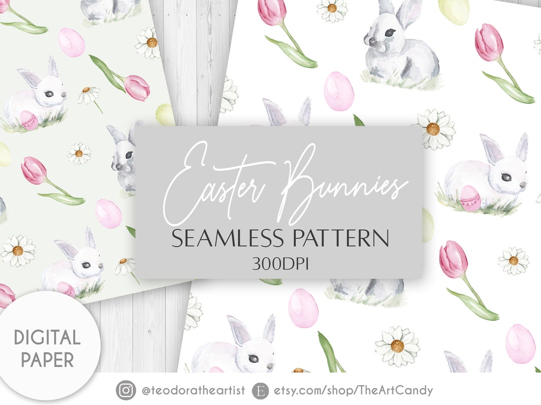 Easter Bunny Digital Paper Watercolor Art Seamless Pattern | Easter ...