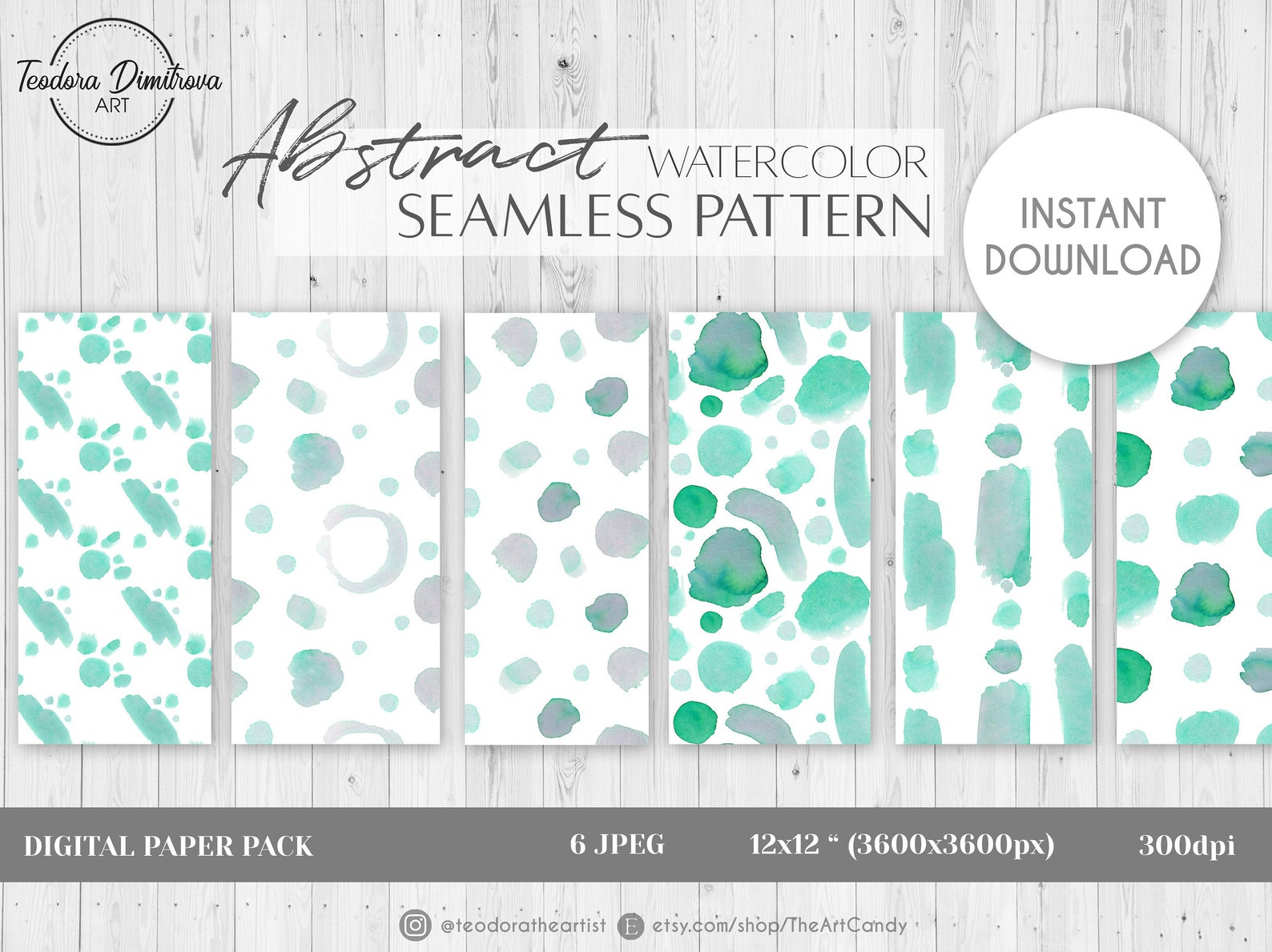Abstract Watercolor Digital Paper Turquoise Watercolor Brush - Etsy