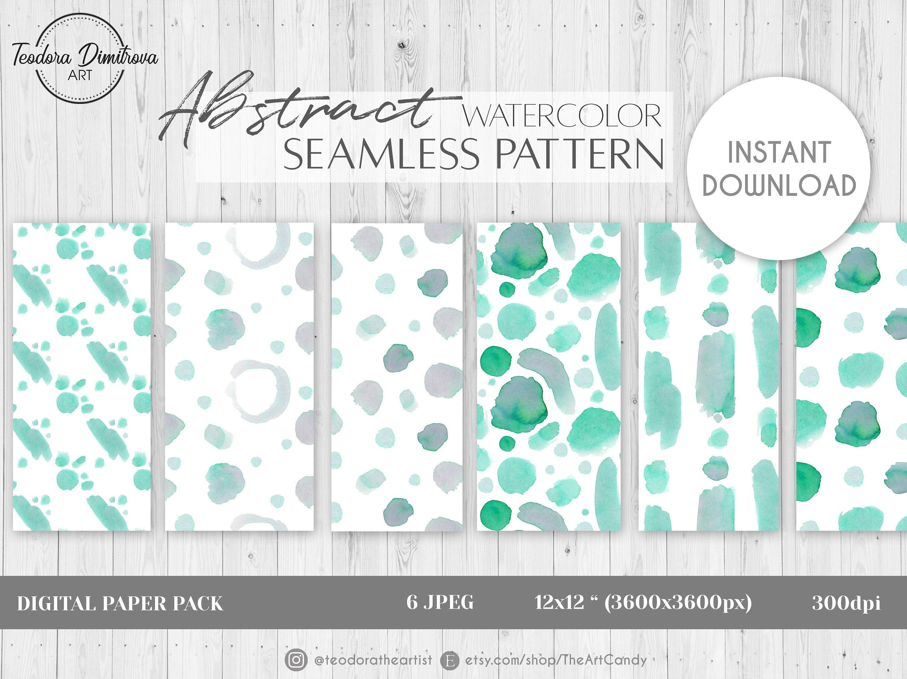 Abstract Watercolor Digital Paper Turquoise Watercolor Brush - Etsy