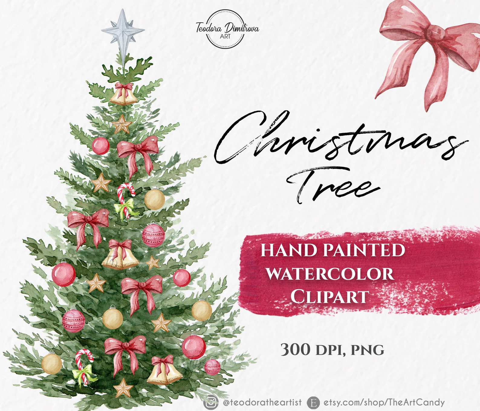Christmas Tree Watercolor Clipart PNG | Hand Painted Vintage Green ...