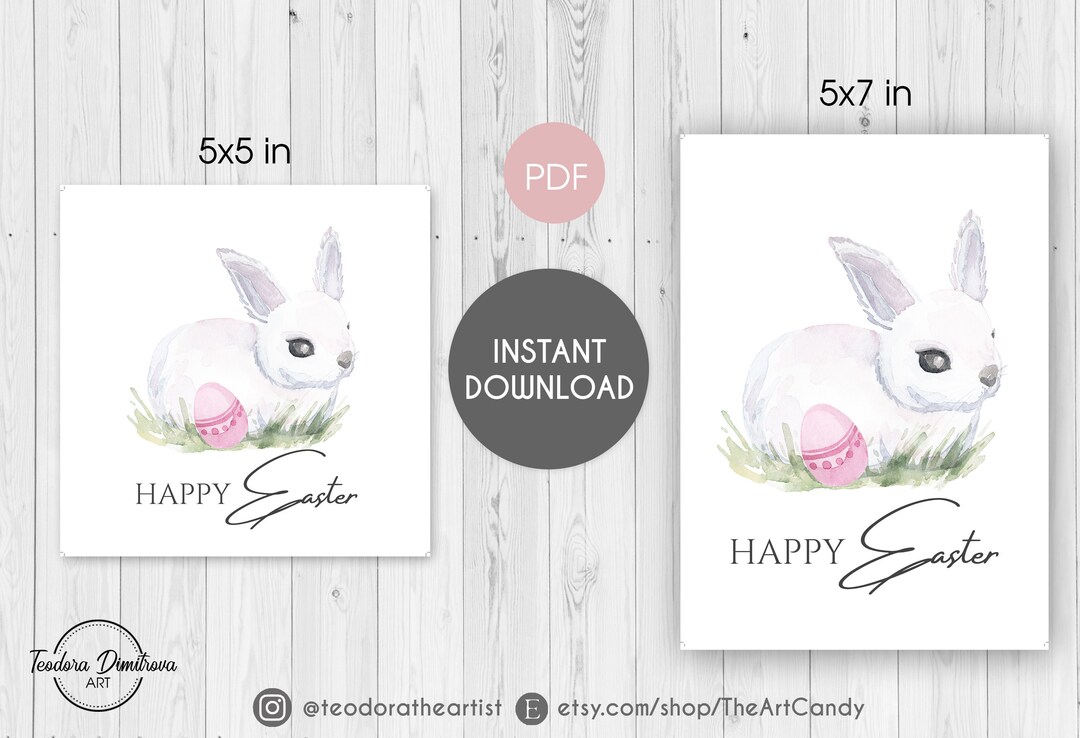 Easter Bunny Printable Cards Set HAPPY EASTER Card Cute - Etsy