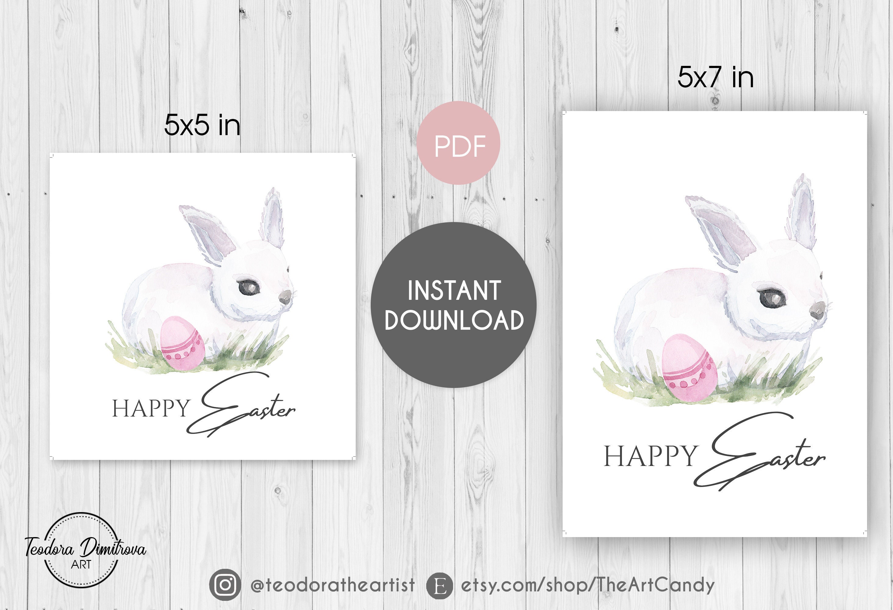 Easter Bunny Printable Cards Set HAPPY EASTER Card Cute | Etsy