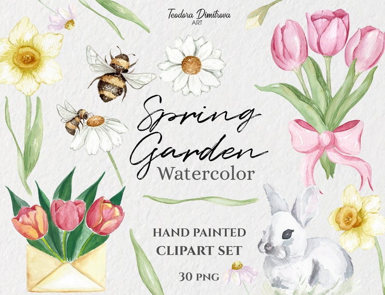 Watercolor Spring Garden Flowers Clipart PNG | Hand Painted Clipart ...