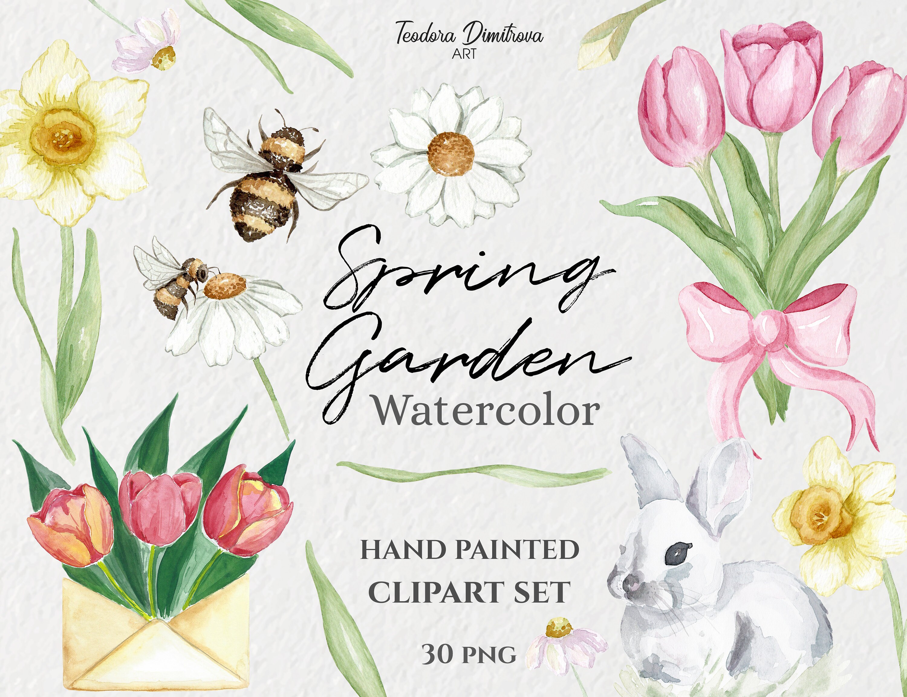 Watercolor Spring Garden Flowers Clipart PNG | Hand Painted Clipart ...