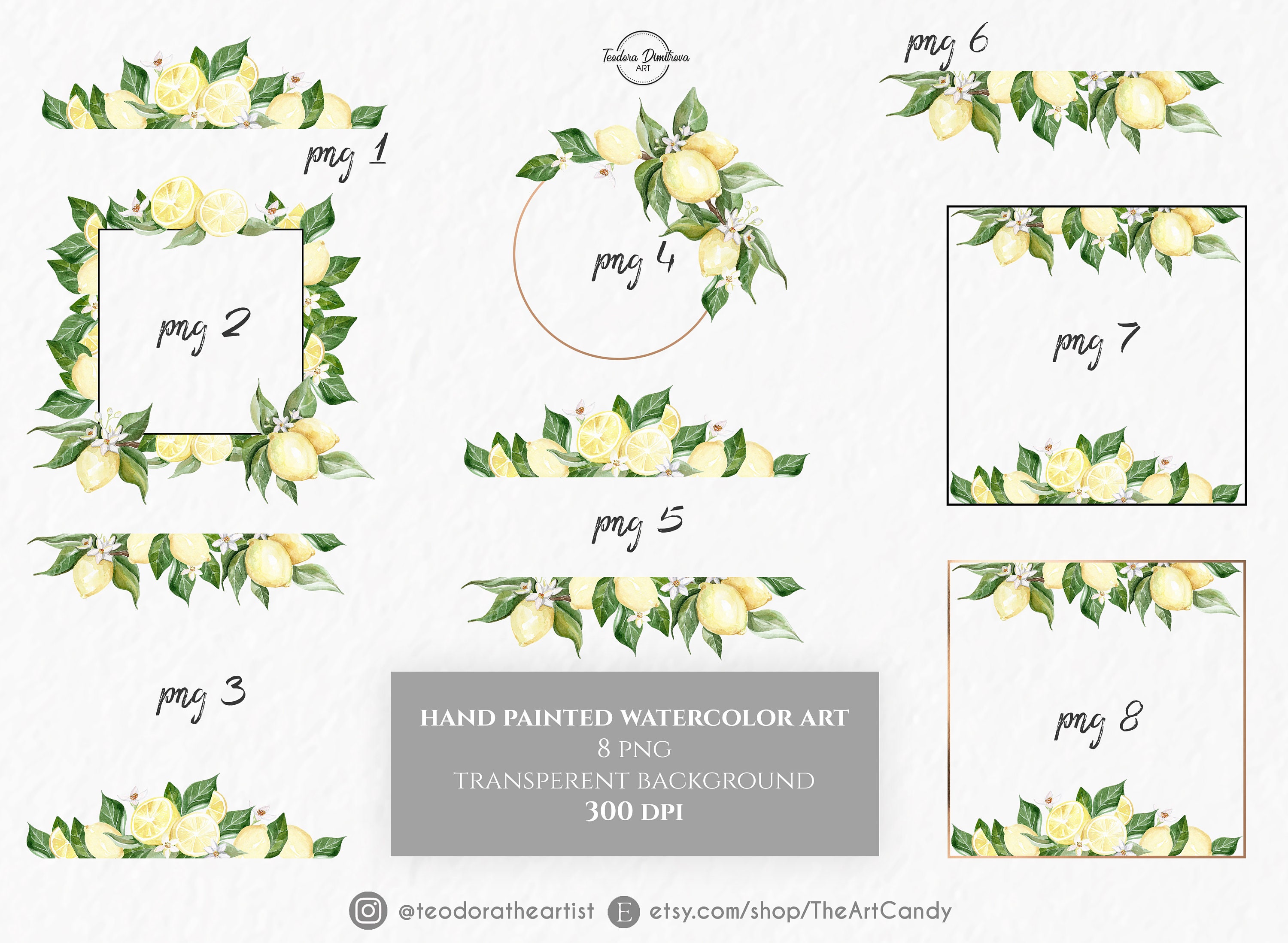 Watercolor Lemon Wreath Frames and Borders Clipart PNG | Hand Painted ...