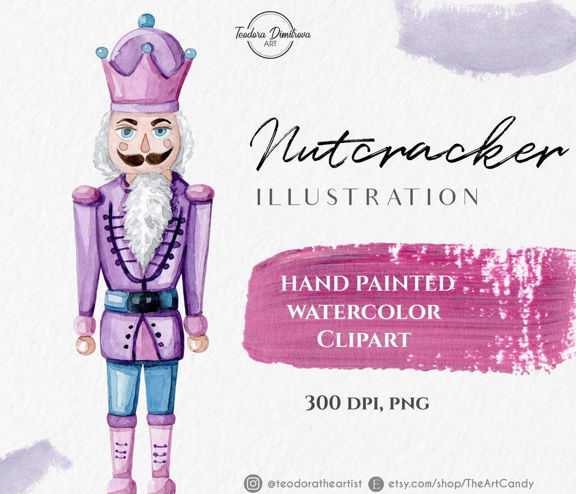 Nutcracker Watercolor Christmas Clipart PNG Pink Christmas PNG Hand ...