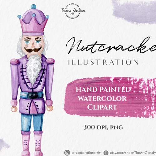 Nutcracker Watercolor Christmas Clipart PNG Pink Christmas - Etsy