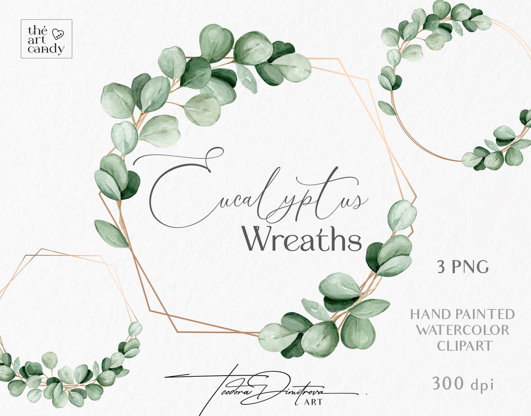 Watercolor Eucalyptus Wreath Clipart | Hand Painted Eucalyptus Frame ...