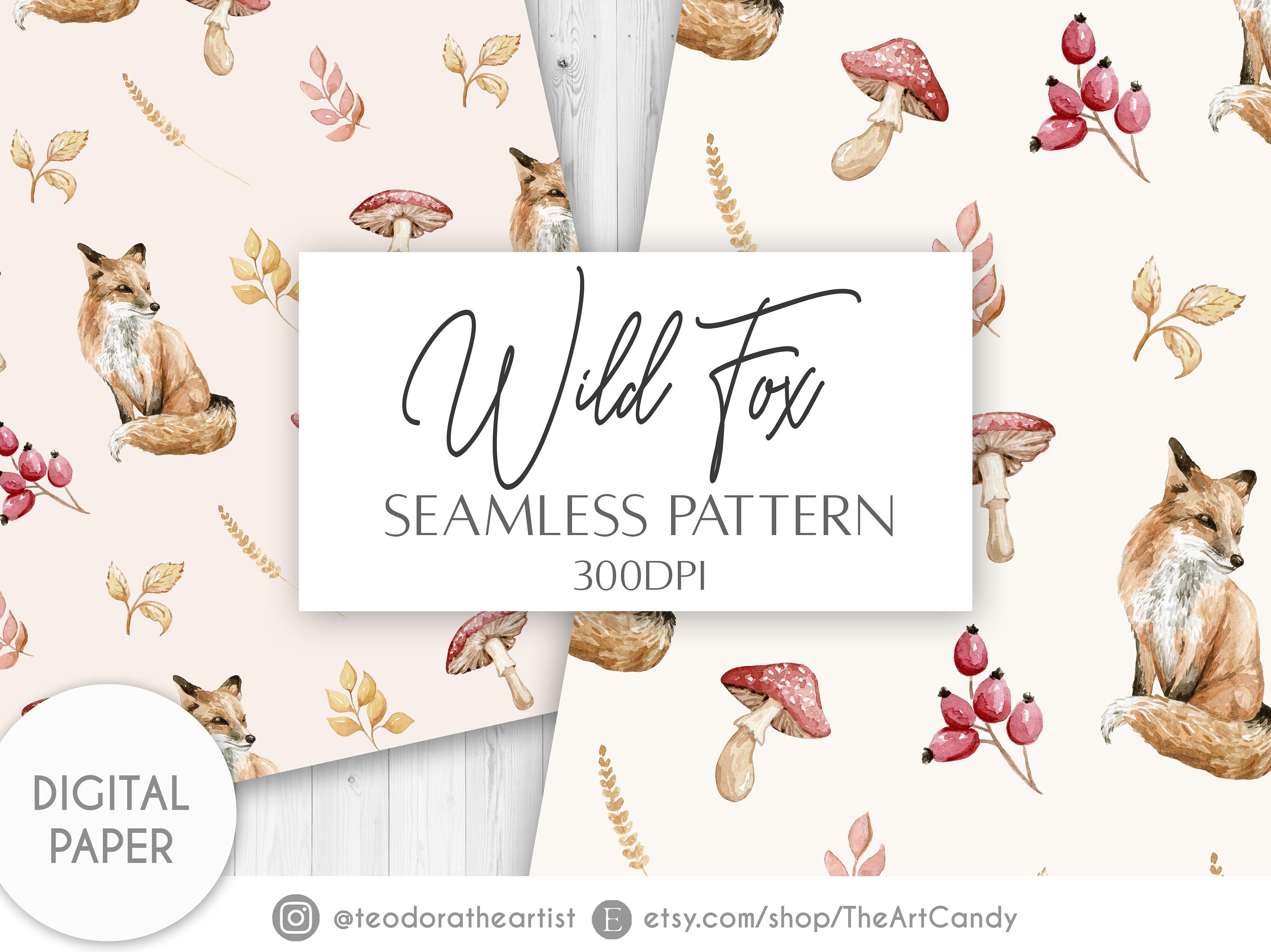 Forest Digital Paper Watercolor Art Woodland Animals Seamless Pattern ...