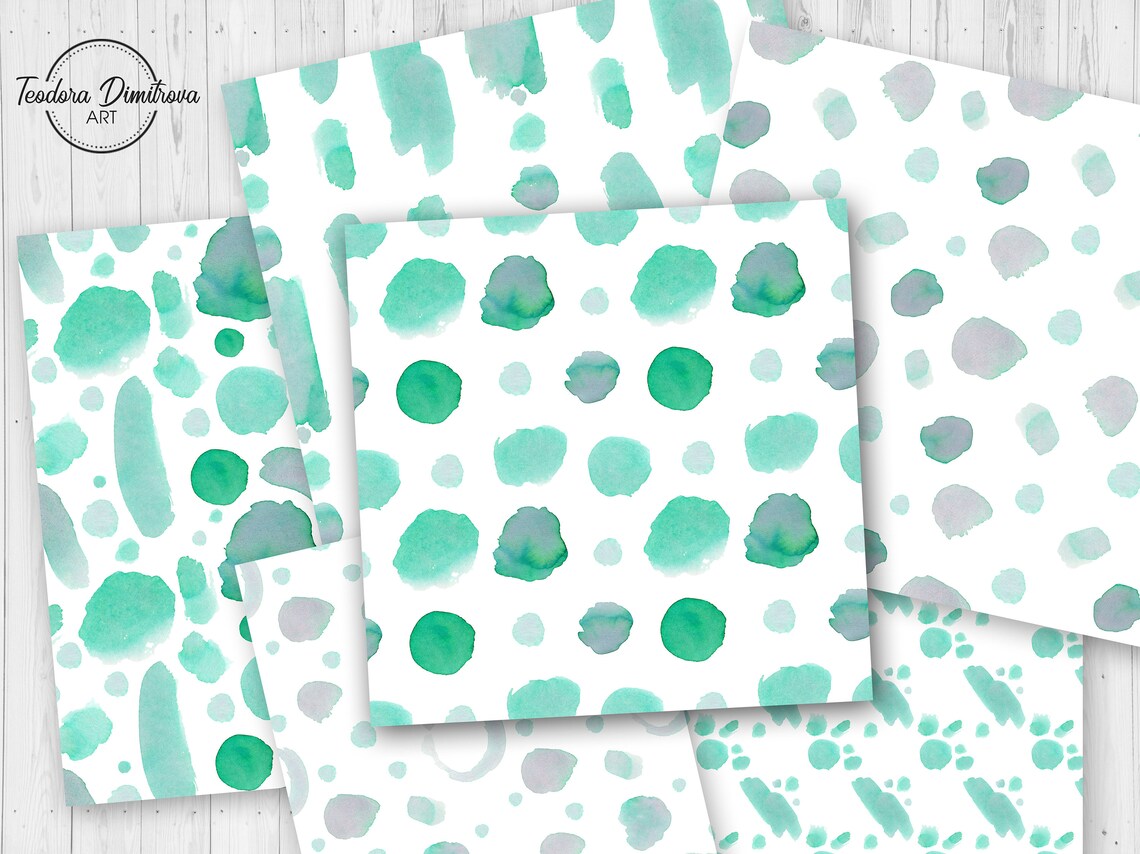 Abstract Watercolor Digital Paper Turquoise Watercolor Brush - Etsy