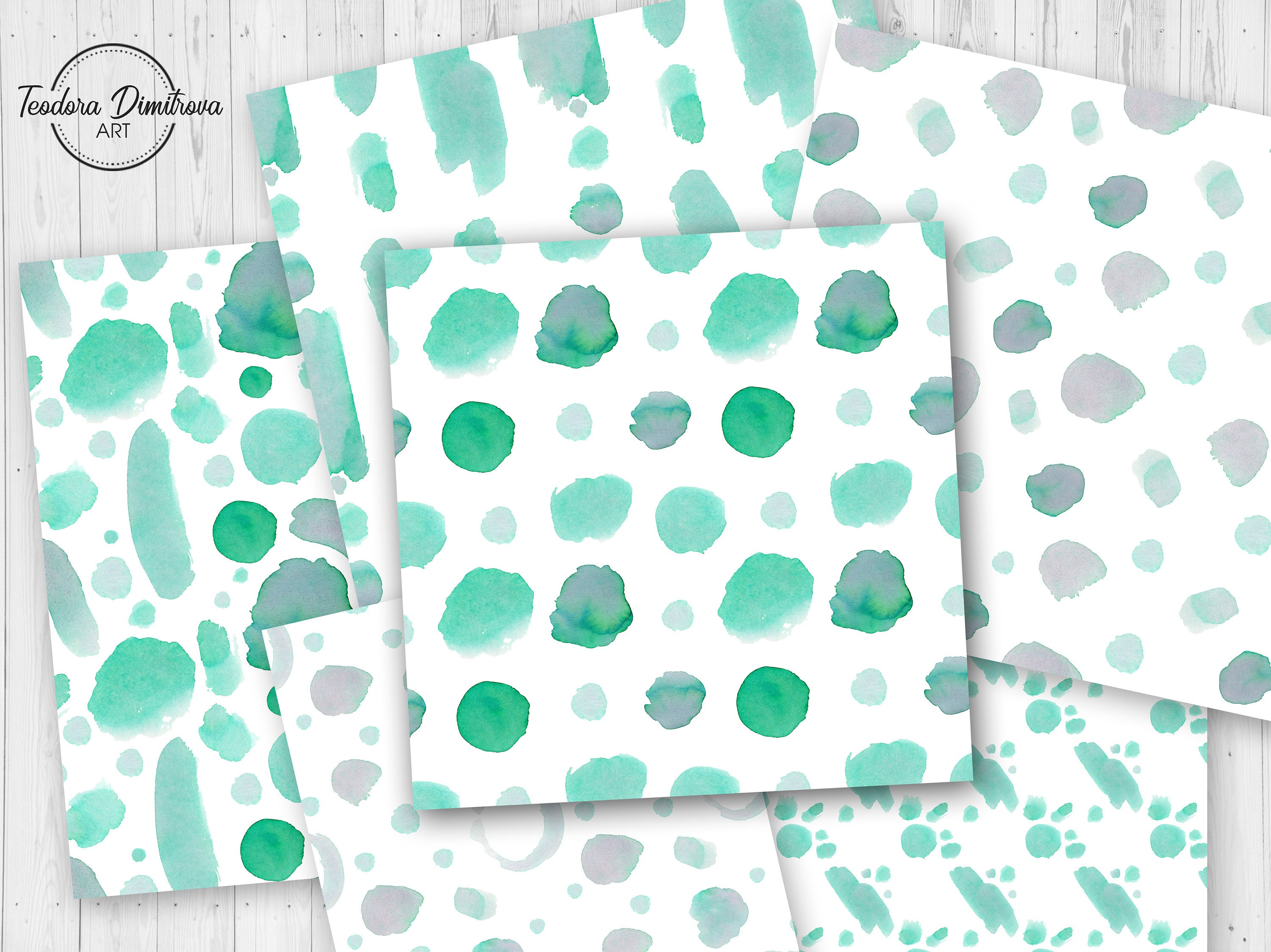 Abstract Watercolor Digital Paper Turquoise Watercolor Brush - Etsy