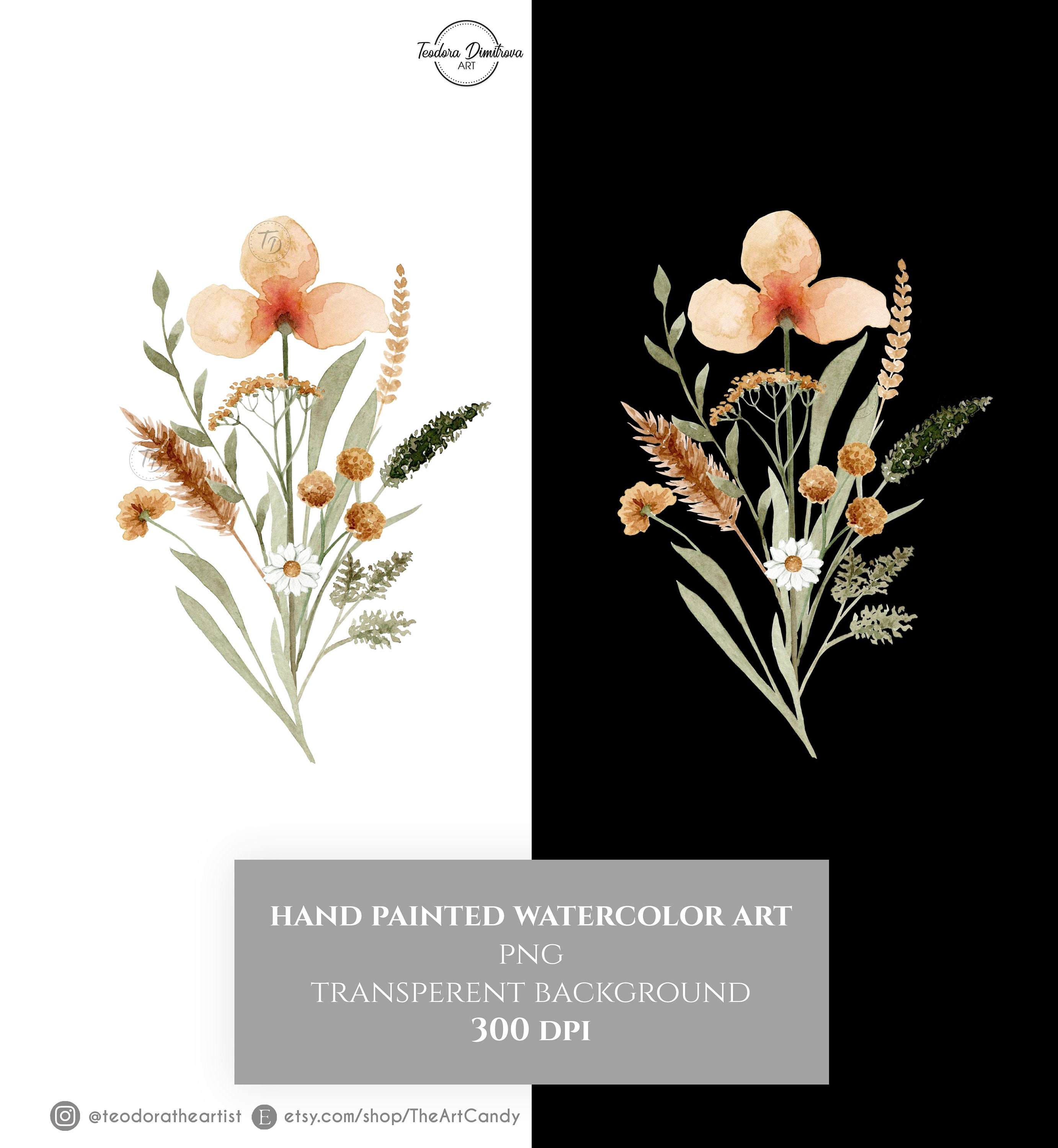 Watercolor Wildflower Bouquets Clipart PNG Hand Painted - Etsy