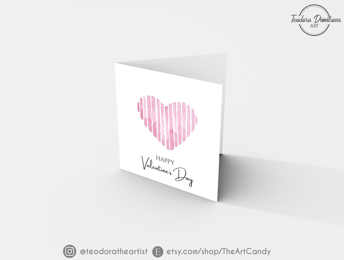 Printable Cards for Valentine's Day With Watercolor Pink Heart Art ...