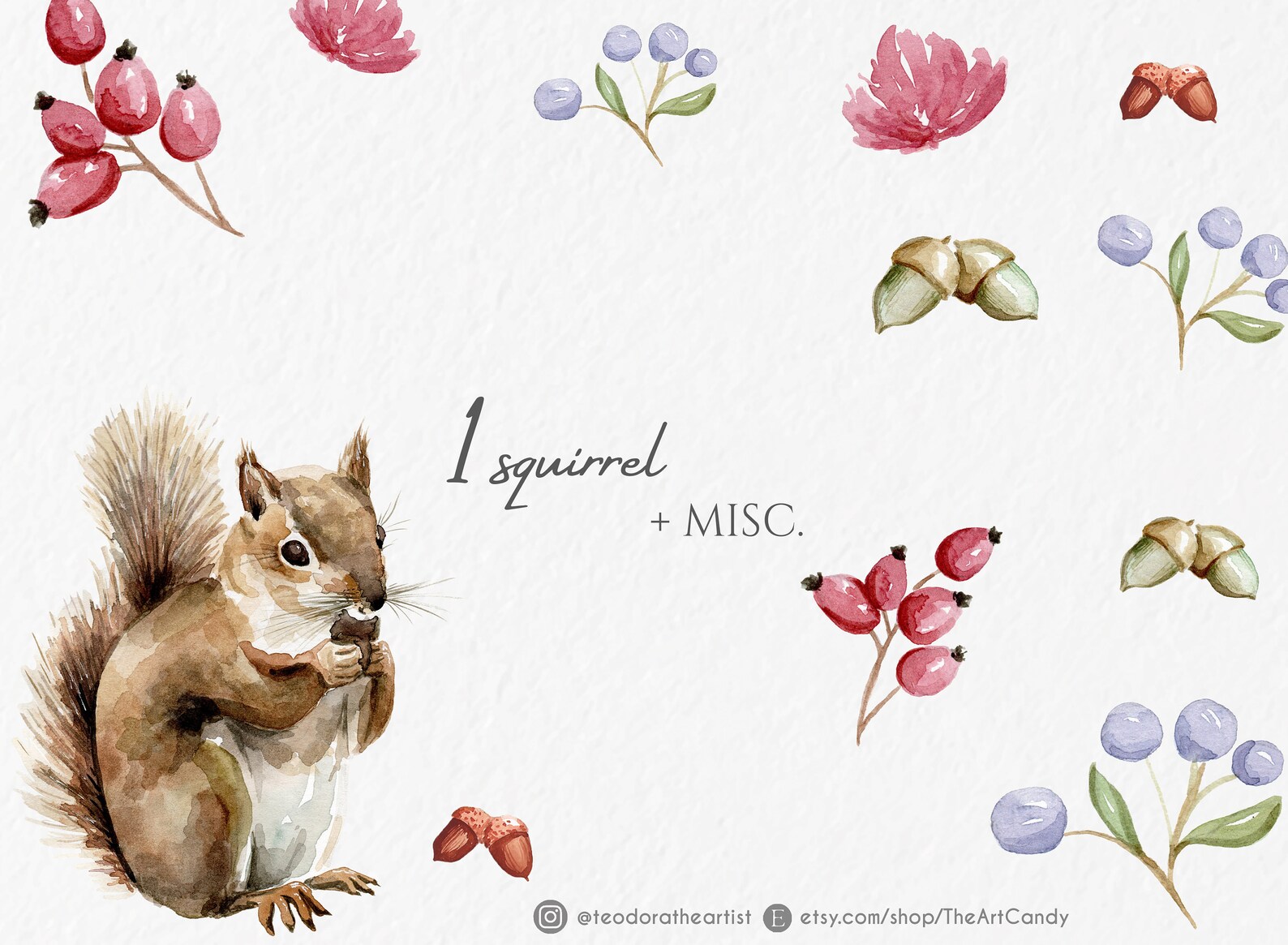 Watercolor Fall Clipart Bundle Hand Painted Pine Trees, Squirrel ...