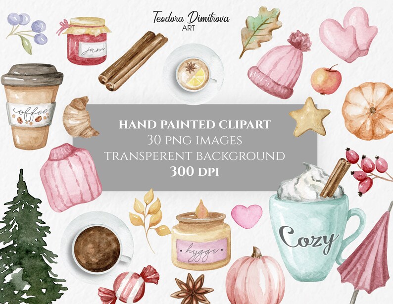 Cozy Winter Watercolor Clipart Bundle | Autumn Hygge Clipart ...
