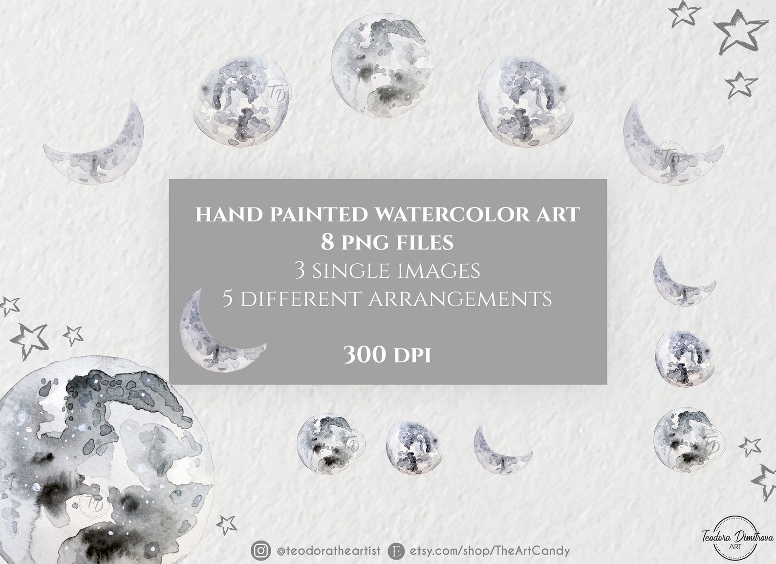 Watercolor Moon Phases PNG | Hand Painted Clipart | Astronomy Art ...