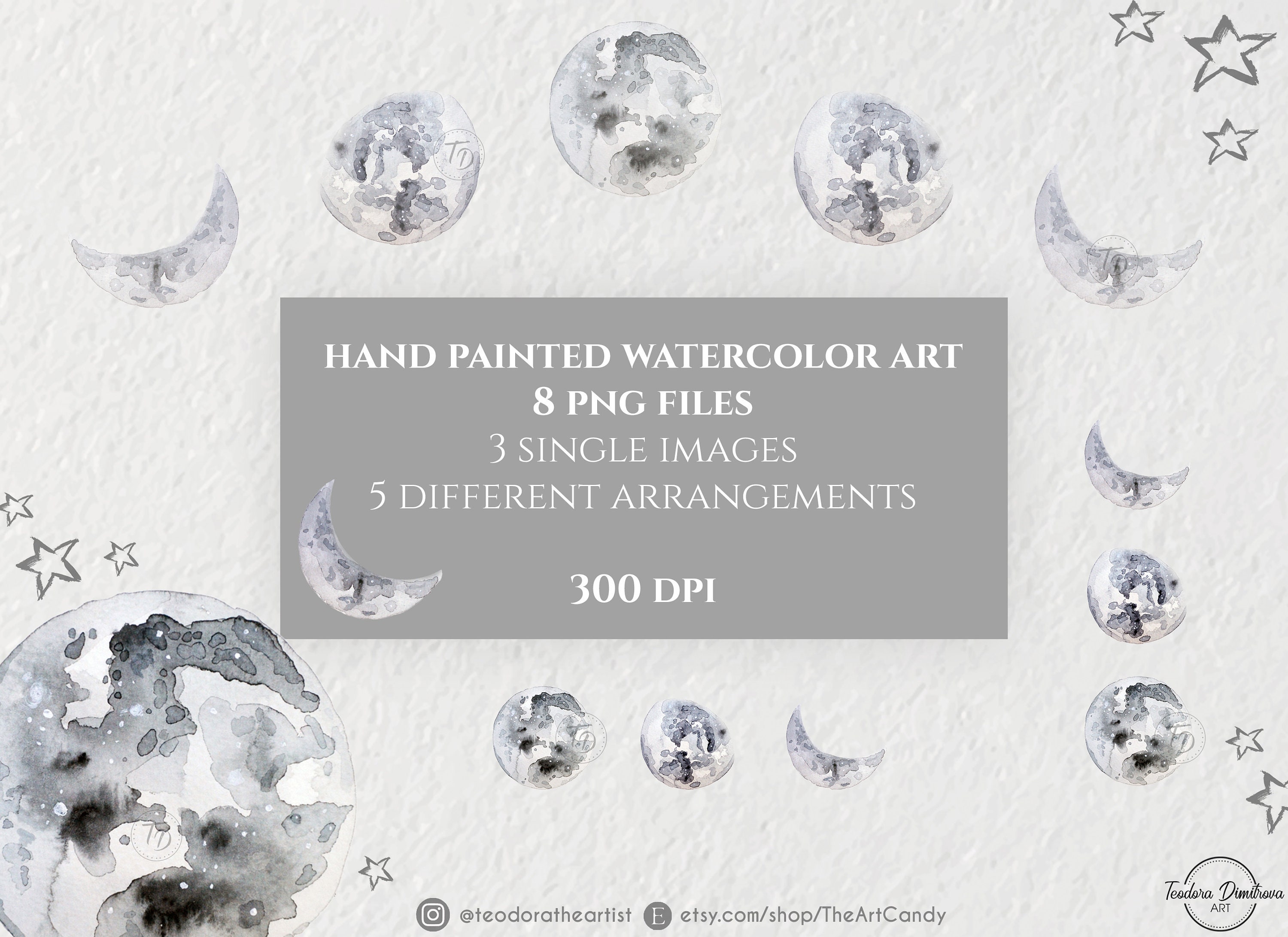 Watercolor Moon Phases PNG | Hand Painted Clipart | Astronomy Art ...