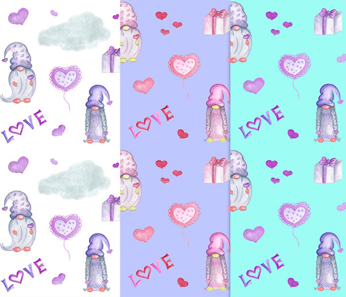 Valentine Gnome Digital Paper Watercolor Gnome Digital Paper - Etsy