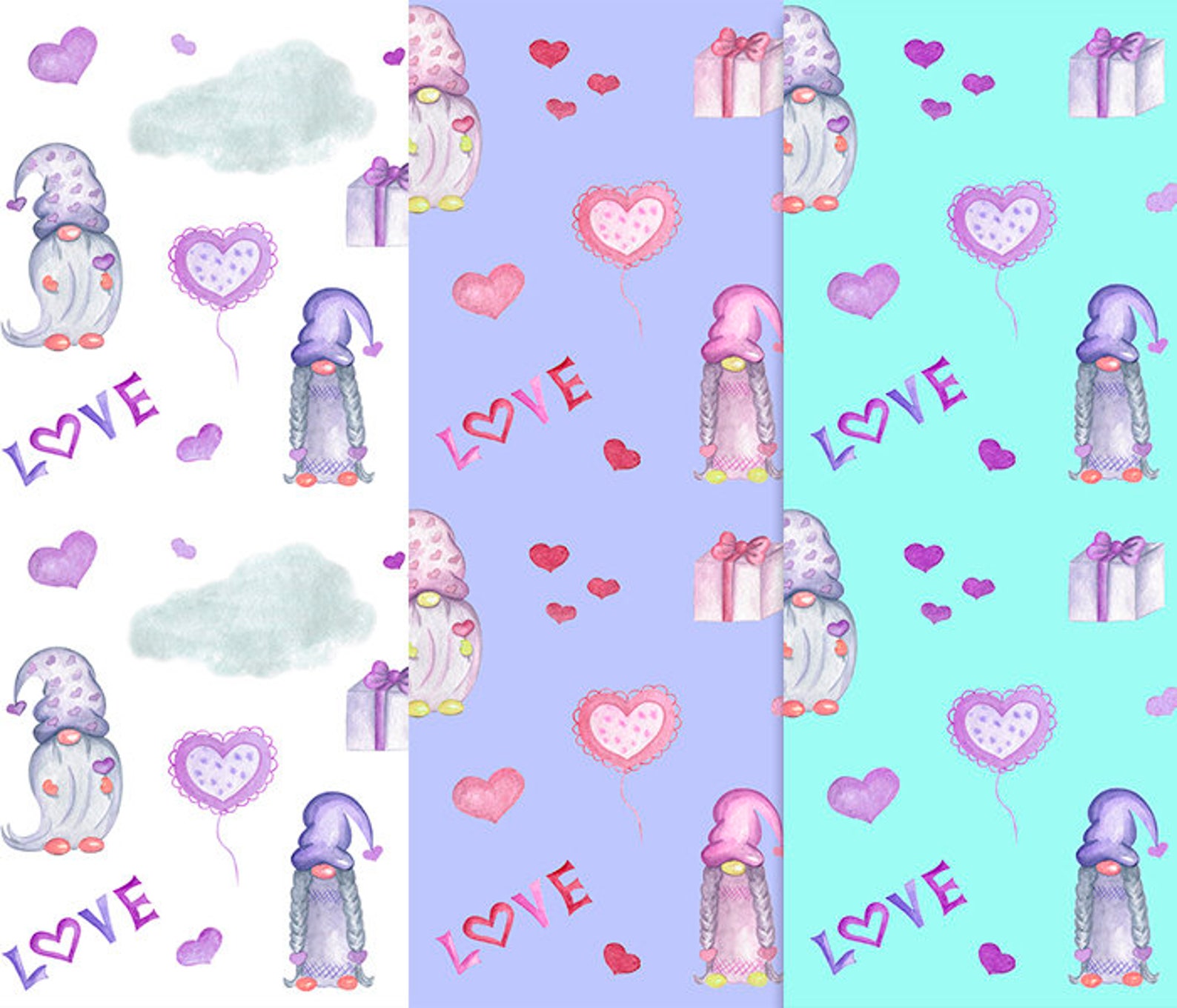 Valentine Gnome Digital Paper Watercolor Gnome Digital Paper - Etsy