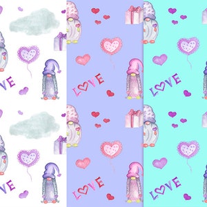 Valentine Gnome Digital Paper Watercolor Gnome Digital Paper - Etsy
