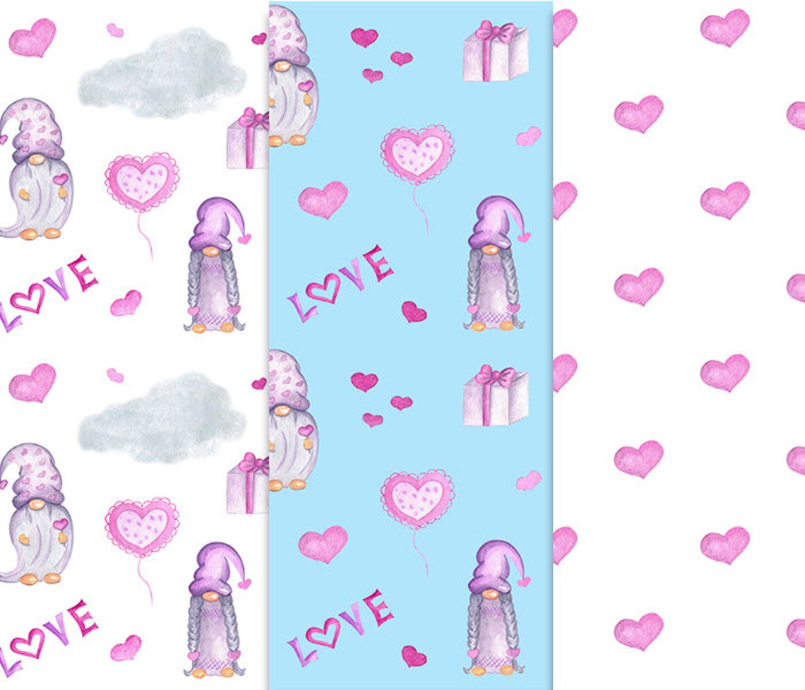 Valentine Gnome Digital Paper Watercolor Gnome Digital Paper - Etsy