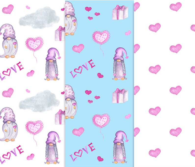 Valentine Gnome Digital Paper Watercolor Gnome Digital Paper - Etsy