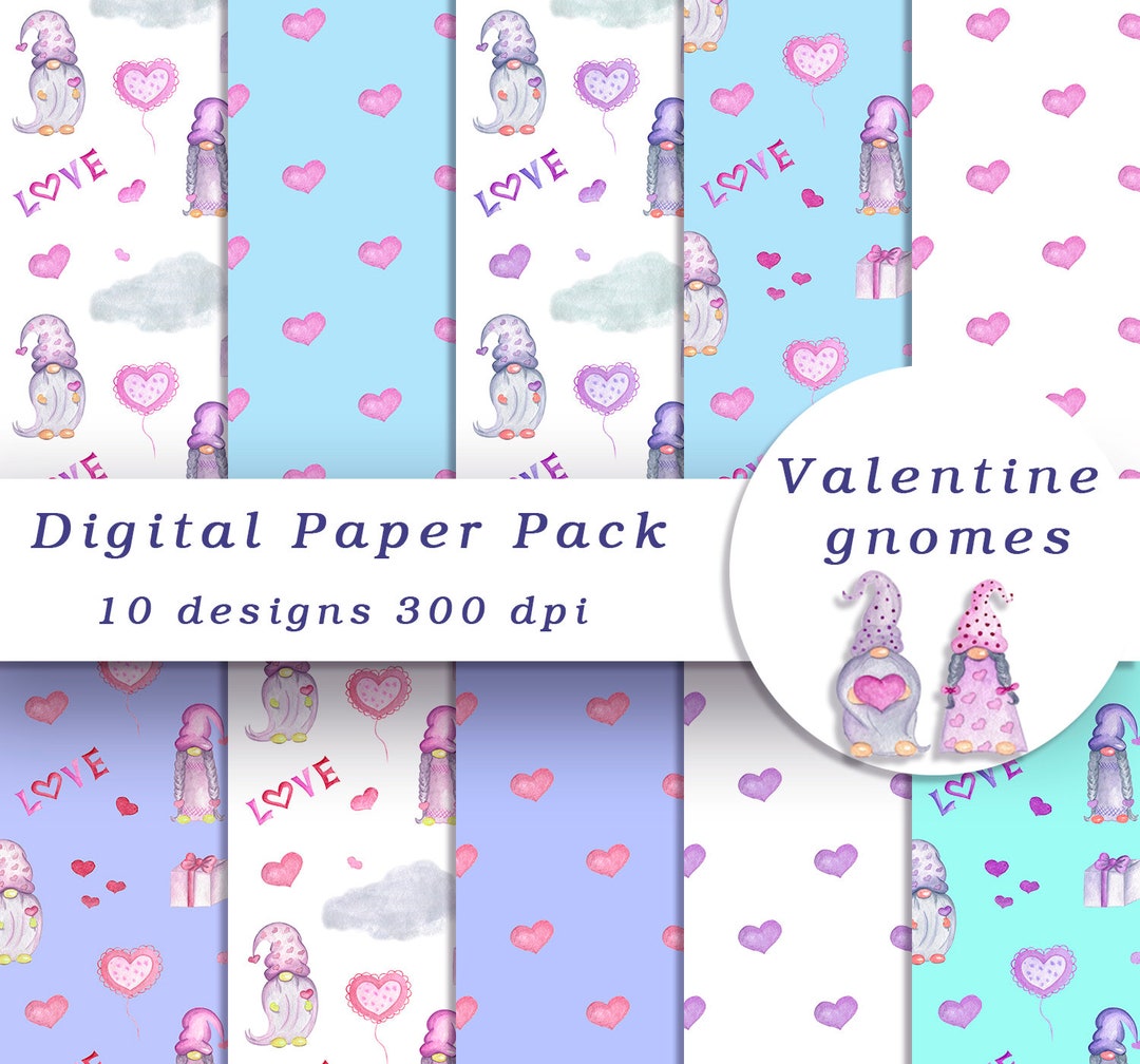 Valentine Gnome Digital Paper Watercolor Gnome Digital Paper - Etsy