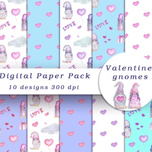 Valentine Gnome Digital Paper Watercolor Gnome Digital Paper - Etsy