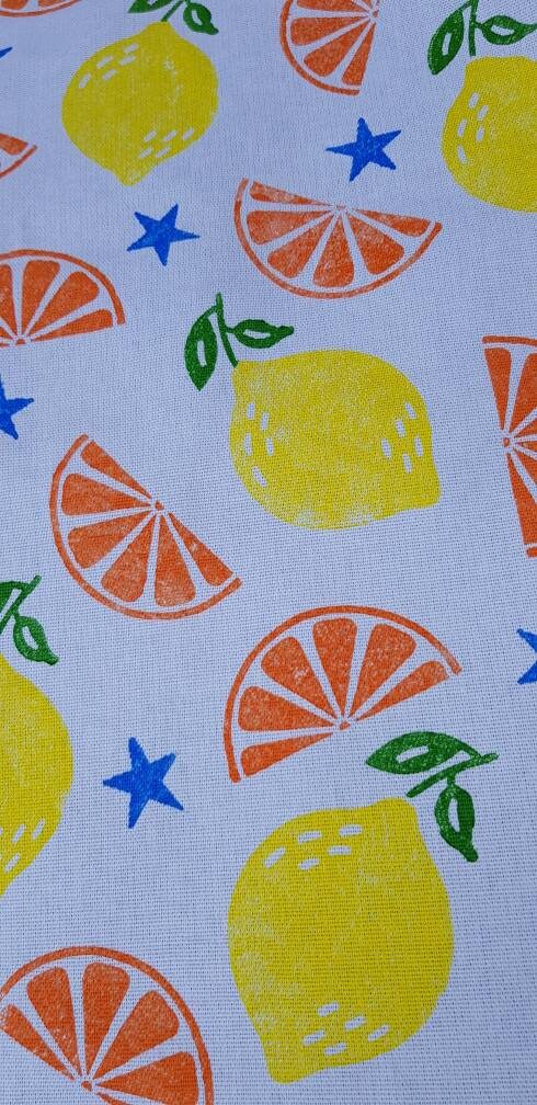 Hand Block Printed Oranges and Lemons Tea Towel - Etsy UK