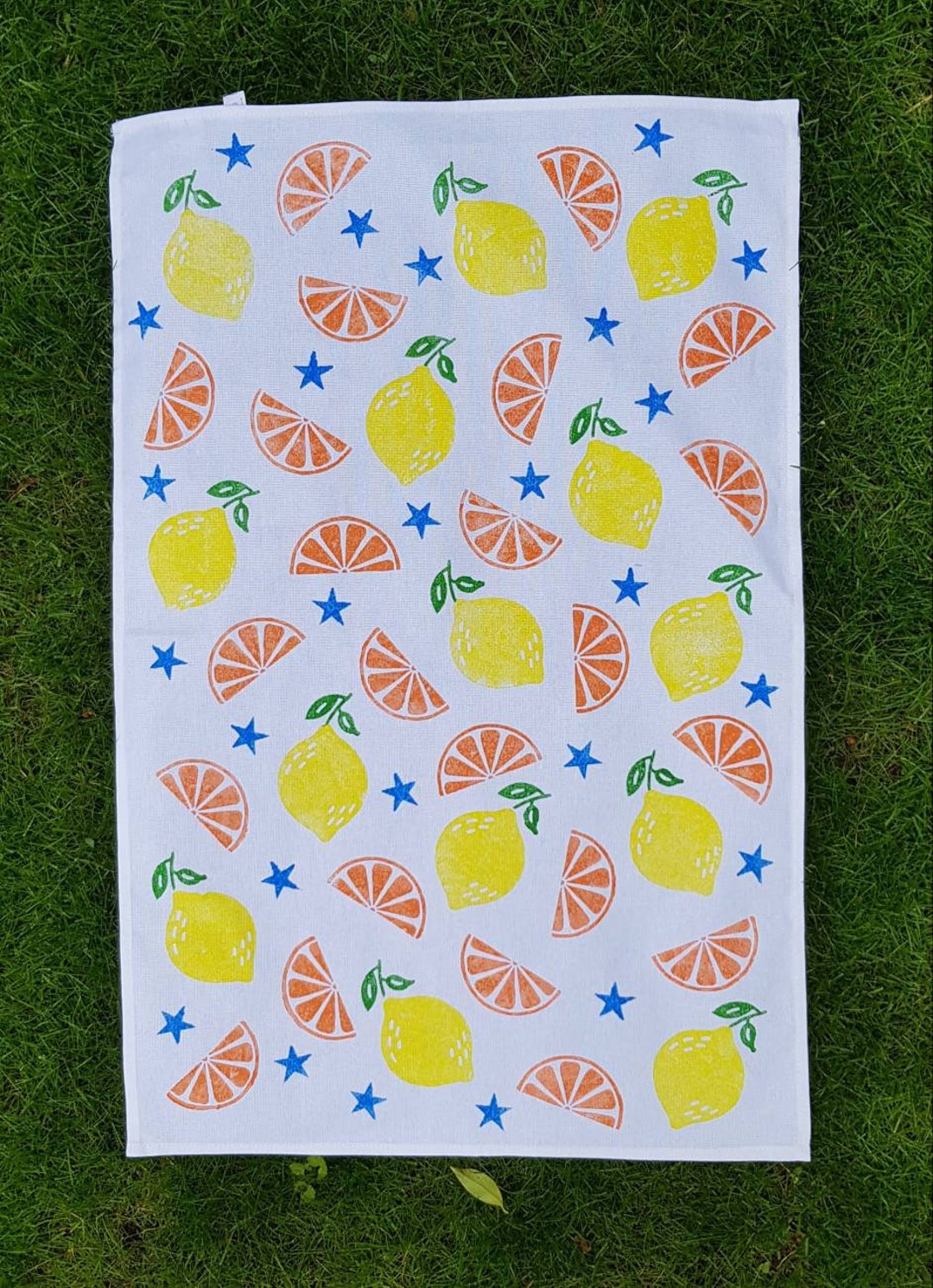 Hand Block Printed Oranges and Lemons Tea Towel - Etsy UK