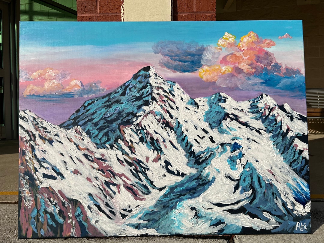 3D Snow Capped Mountain Top Painting,summit View,mountain View Painting ...