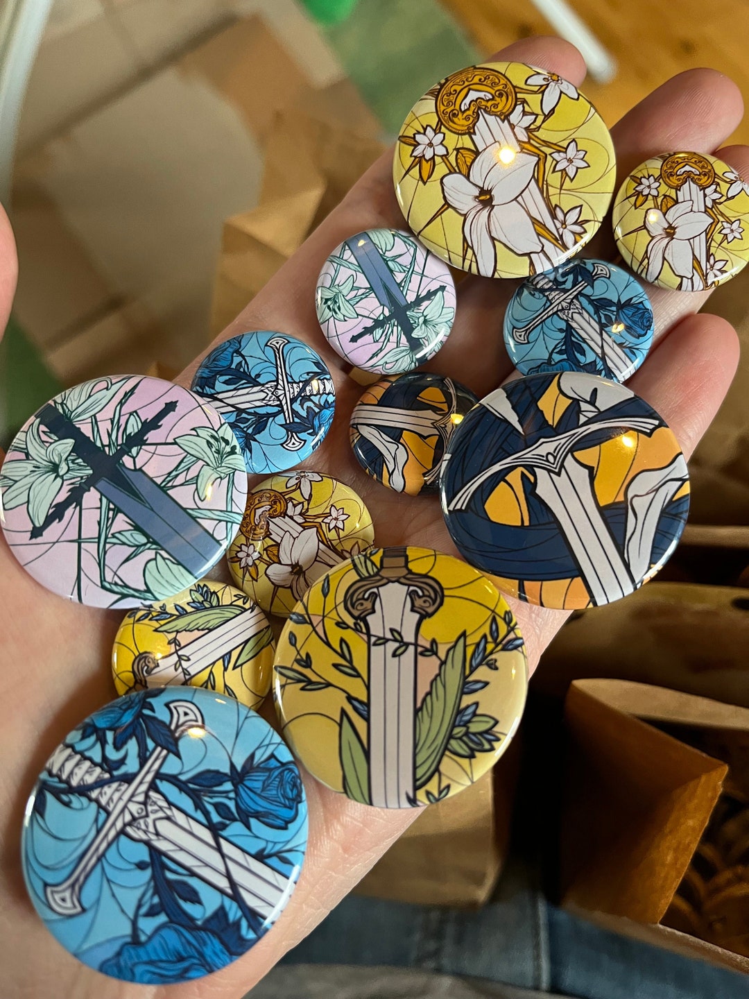 Swords and Flowers Pinback Button Badges 25mm & 38mm - Etsy