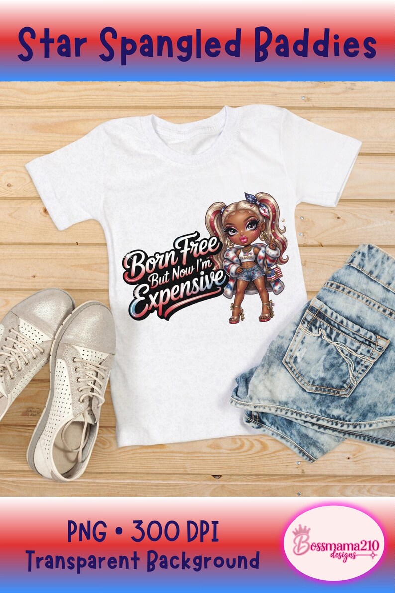 Patriotic Glam Girl Clipart Americana | Coquette Graphic | 4th of July ...